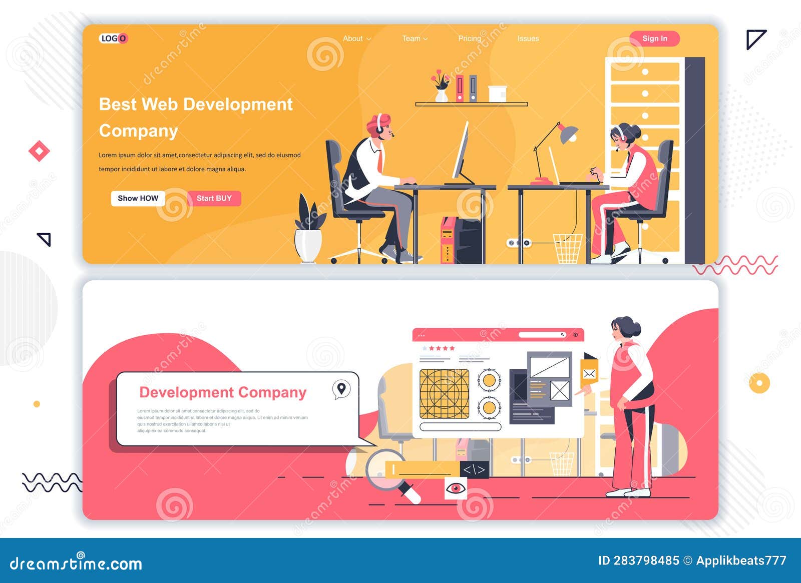 Web Development Company Landing Pages Set. Full Stack Software Engineering Corporate Website ...