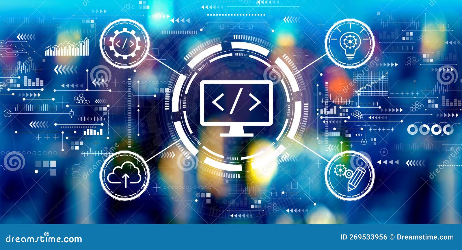 Web Development Concept with Big City Lights Stock Illustration ...