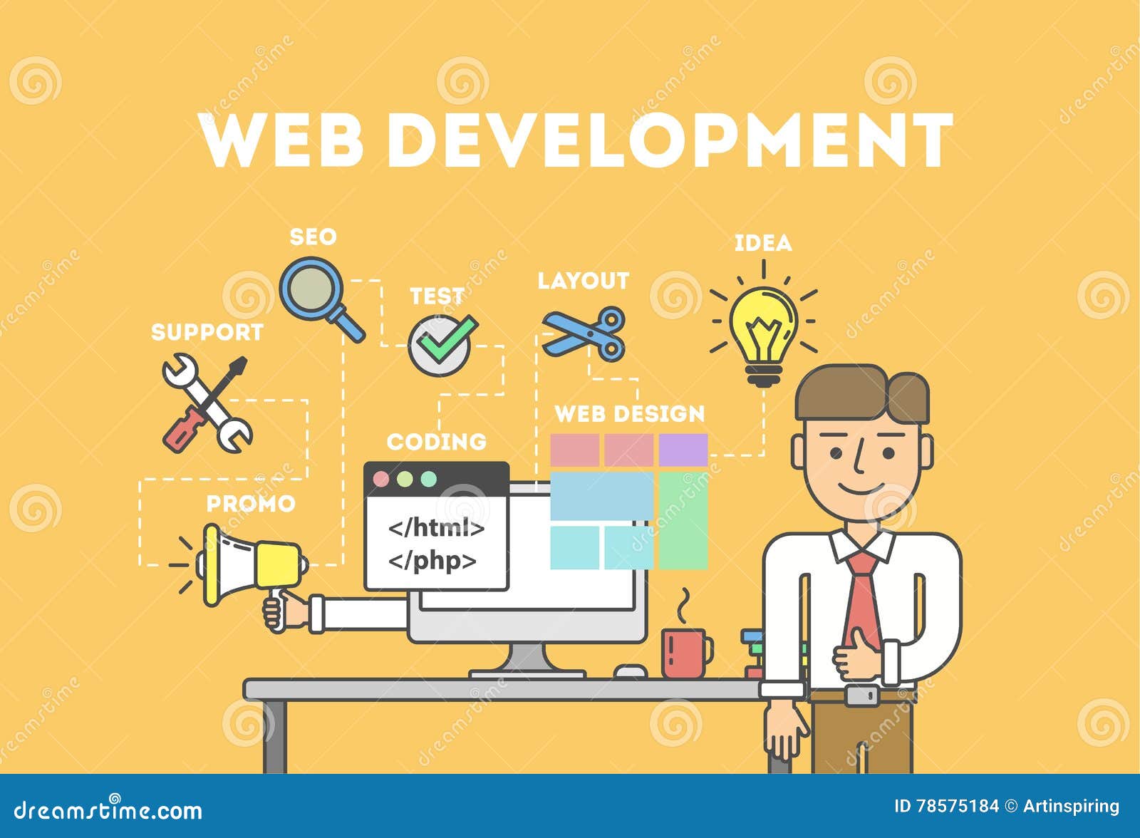 Web development concept. stock vector. Illustration of element - 78575184