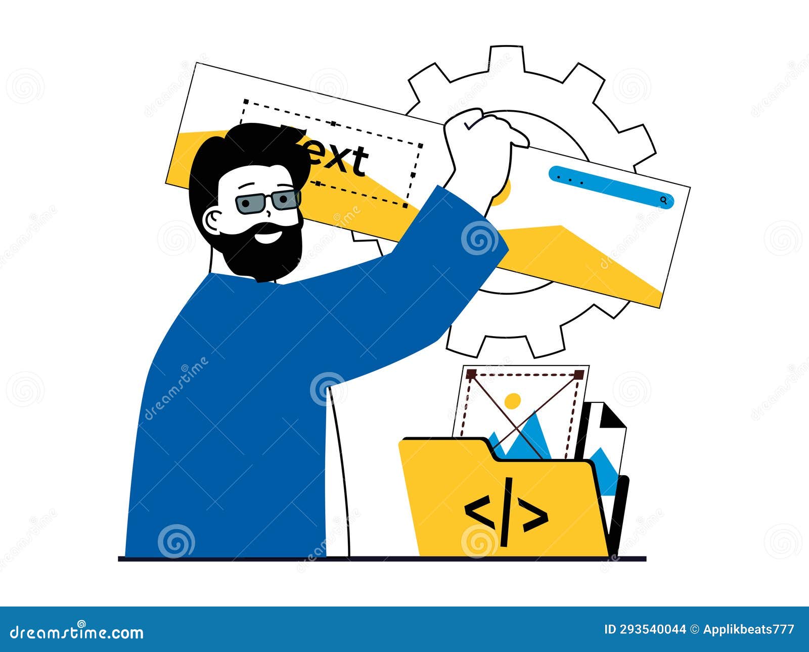 Web Development Concept With Character Situation Man Creates Layout Interface Building Sites