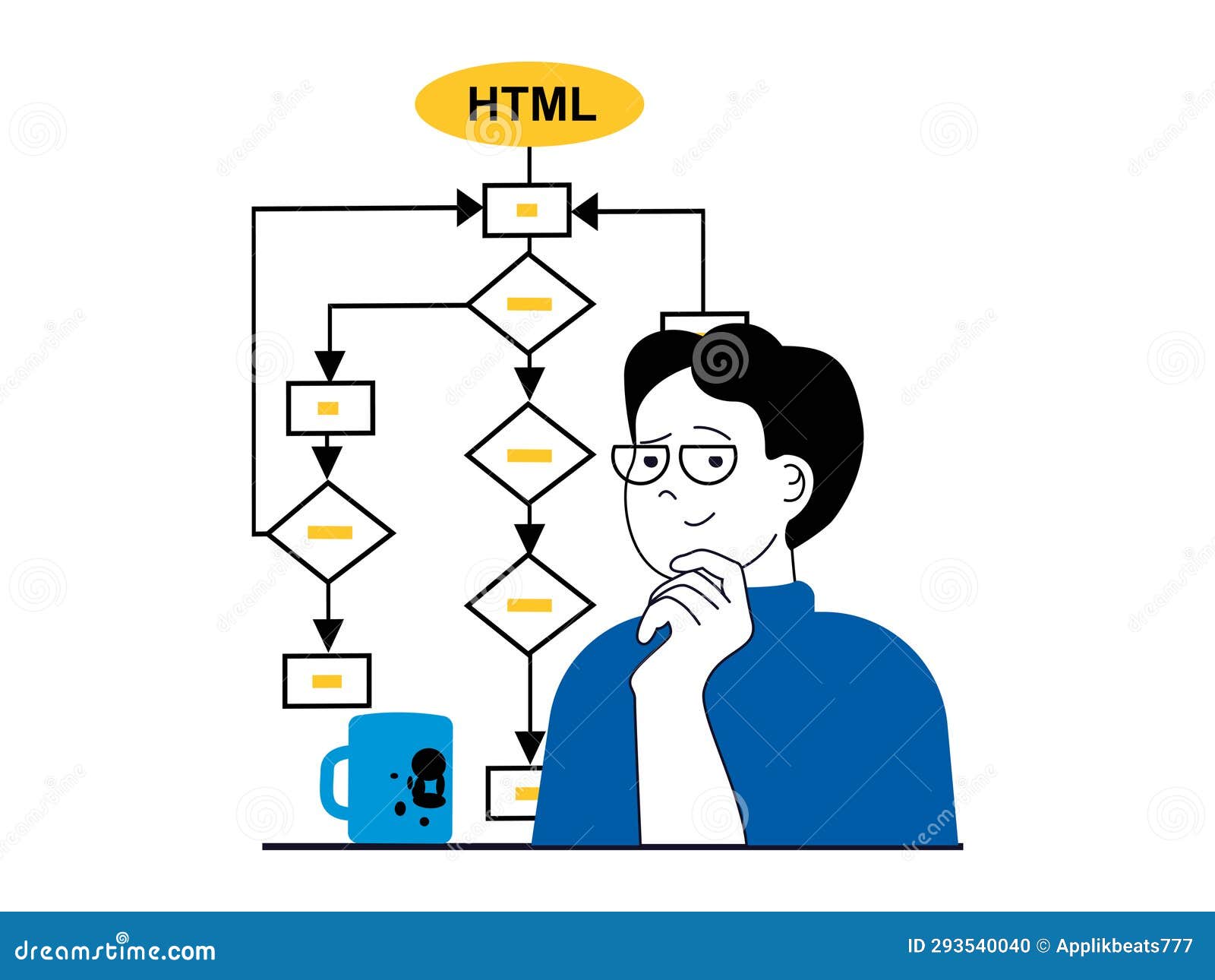 Web Development Concept With Character Situation Man Developer Coding And Creates Algorithms