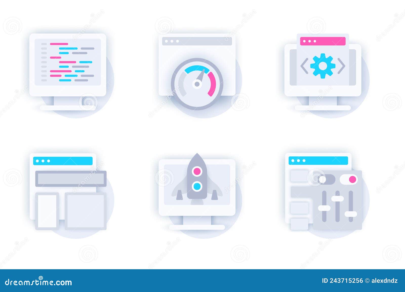 Web Development Concept of 3d Paper Icons Set. Stock Vector ...