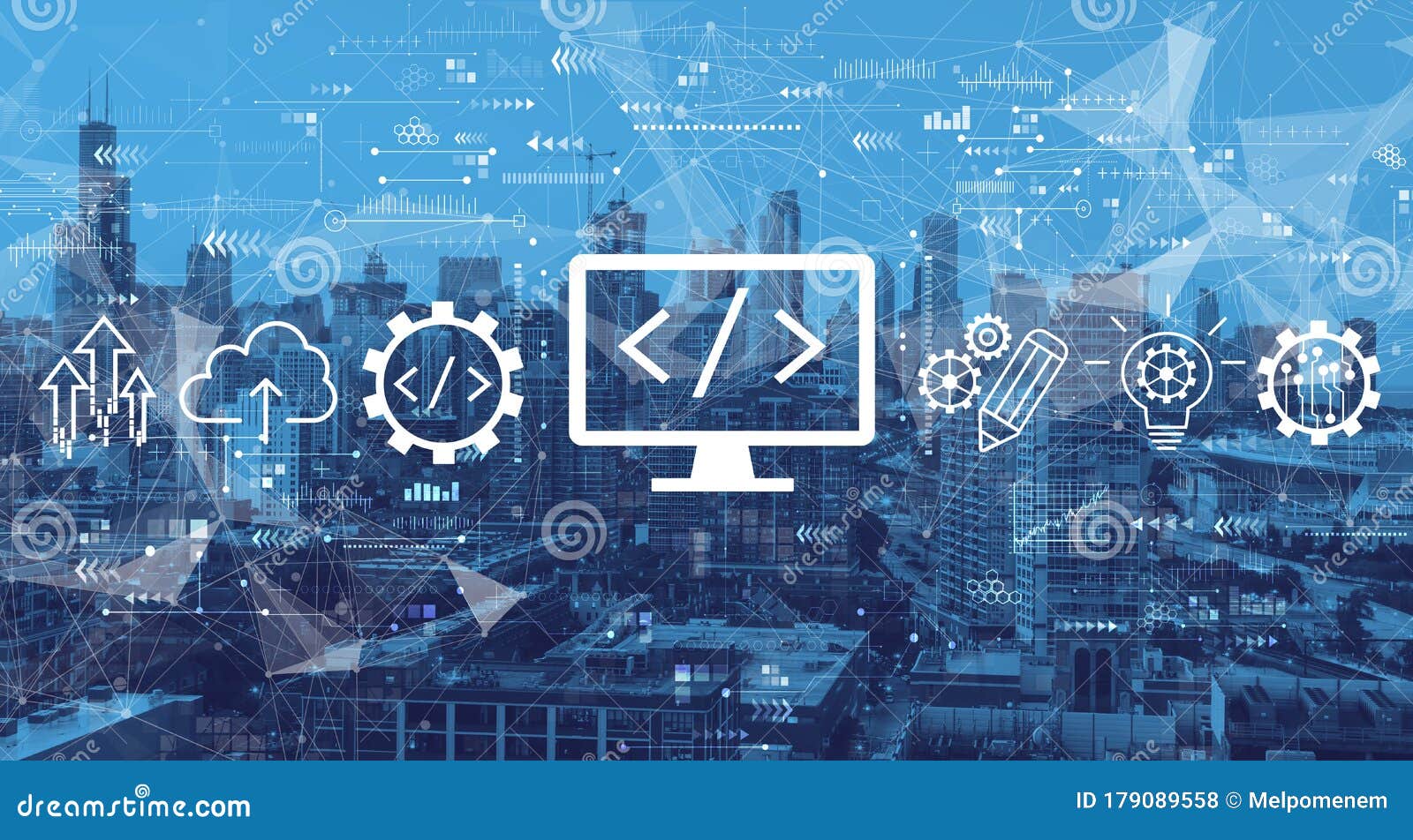 Web Development Concept with Downtown Chicago Stock Illustration ...