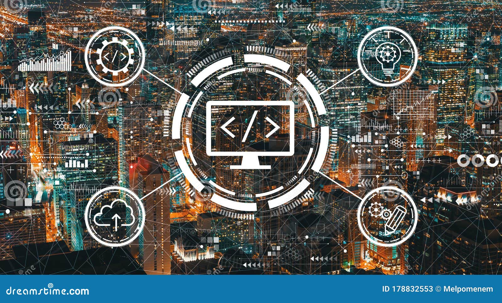 Web Development Concept with Downtown Chicago Skyscrapers Stock Image ...