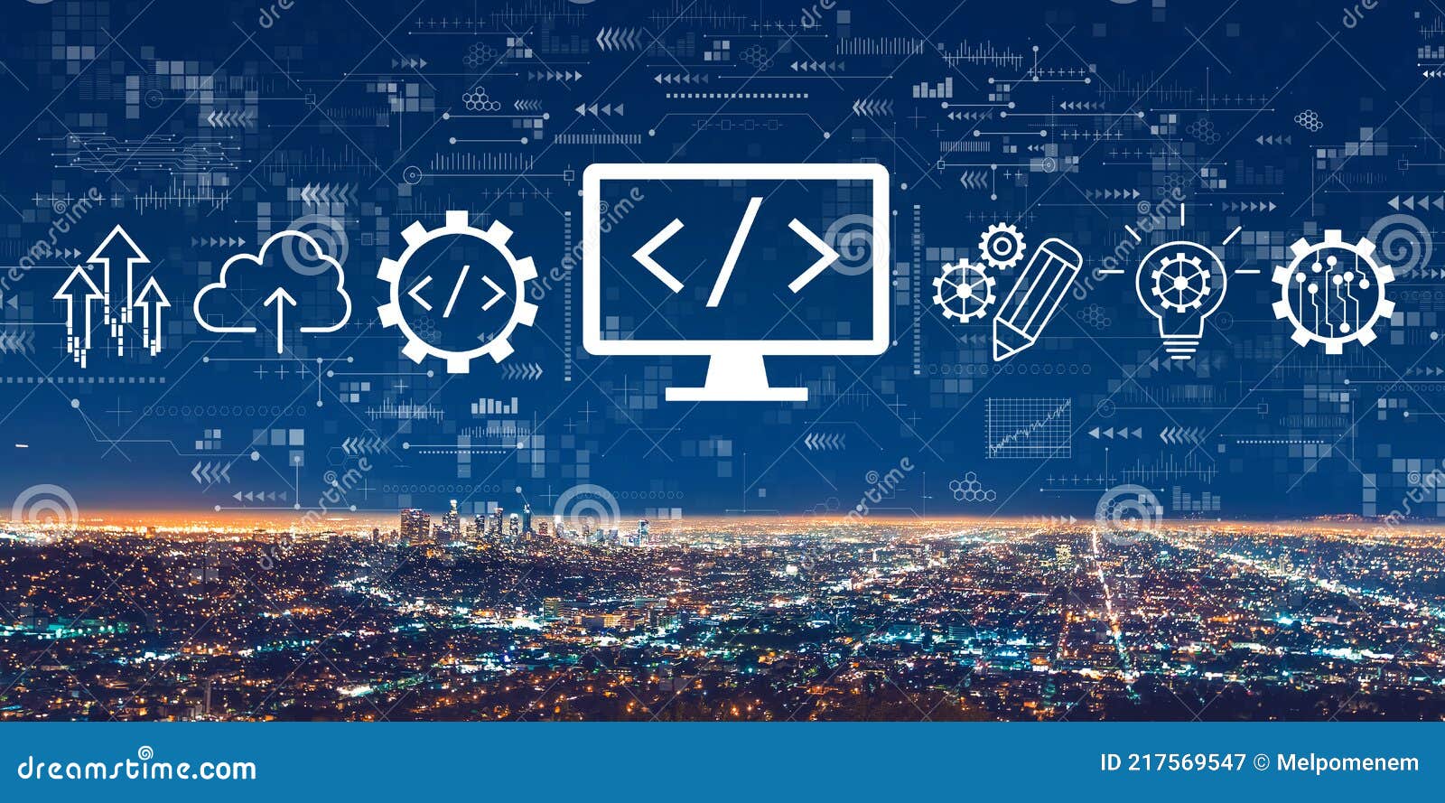 Web Development Concept with Downtown Los Angeles Stock Image - Image of data, icons: 217569547