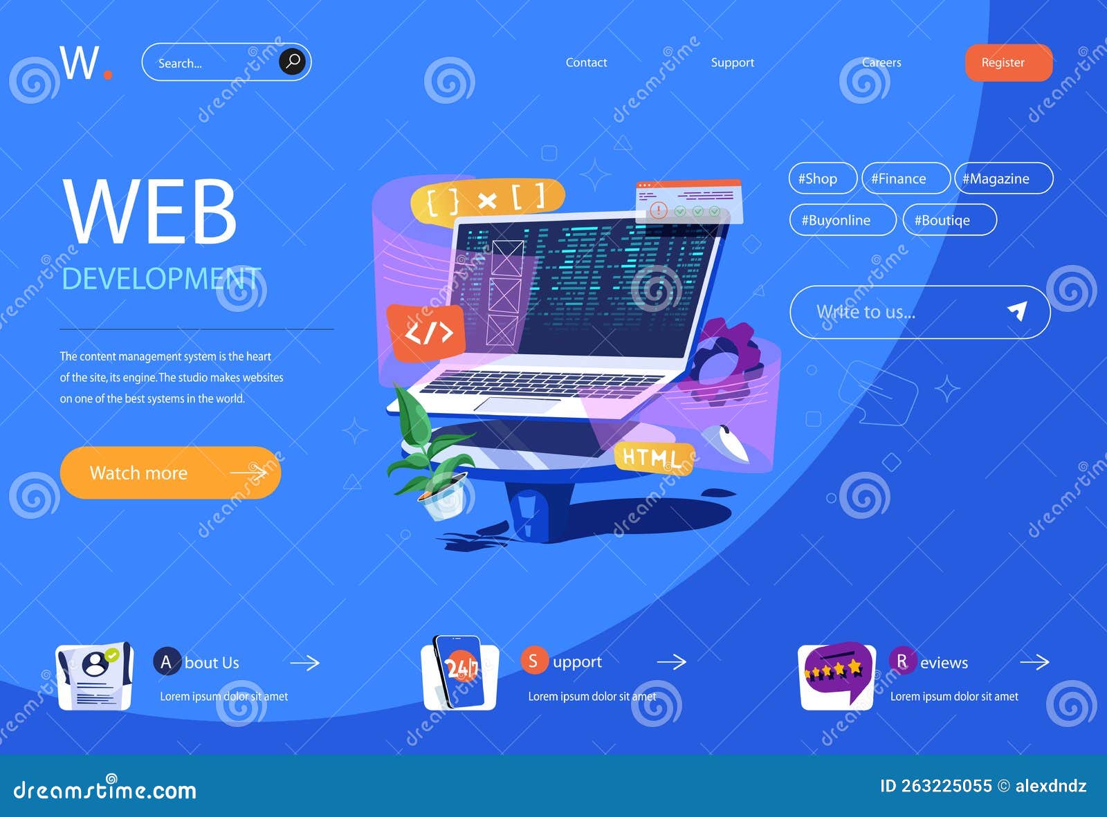 Web Development Concept in Flat Cartoon Design for Homepage Stock Illustration - Illustration of ...