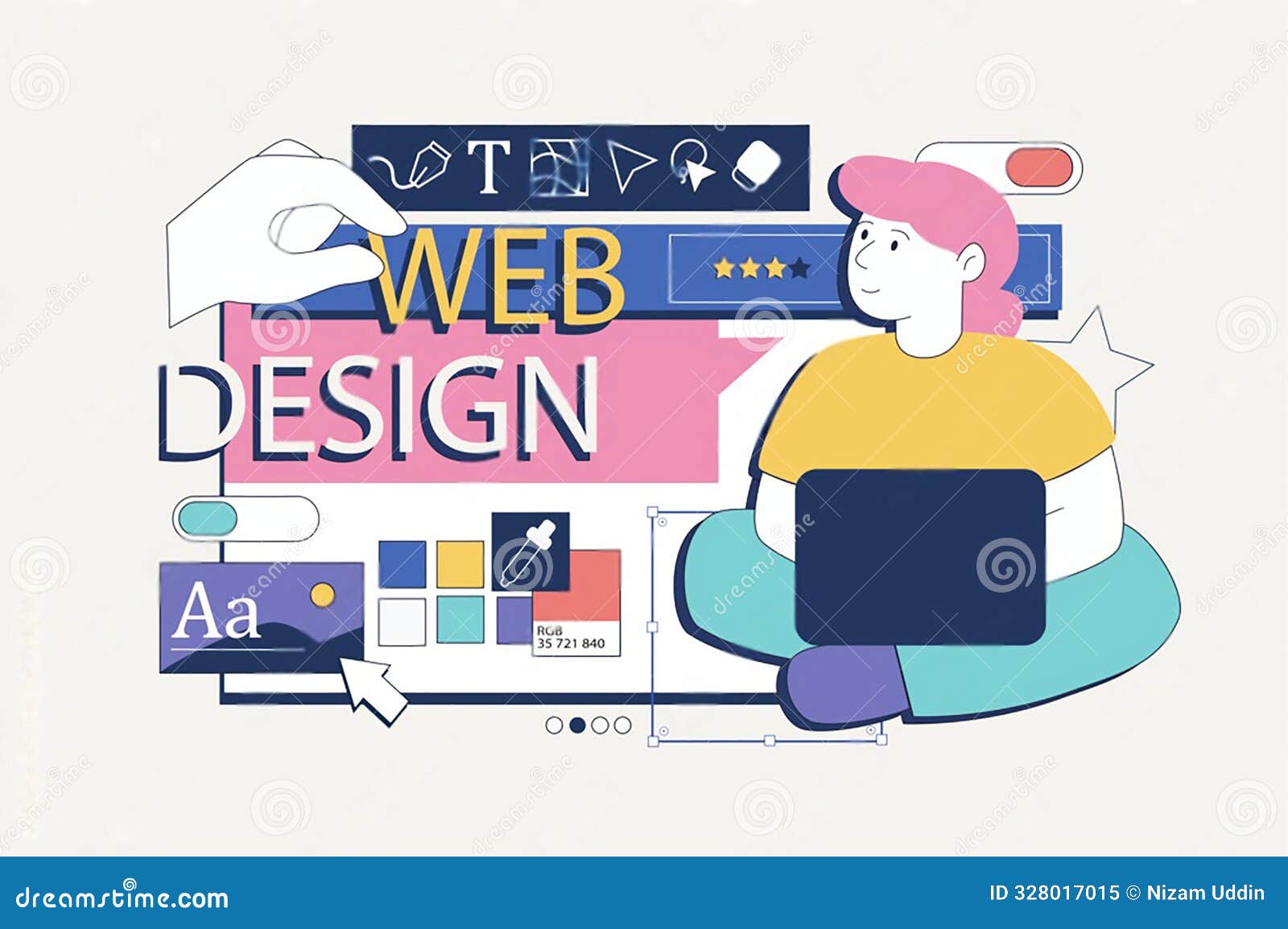 Web Development Concept in Flat Neo-Brutalism Design Creating Homepage Interface Stock ...