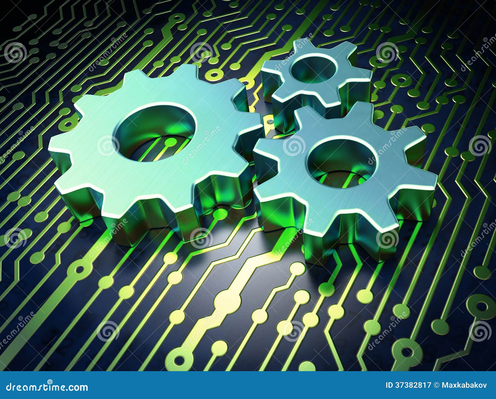 Web Development Concept: Gears on Circuit Board Stock Illustration ...