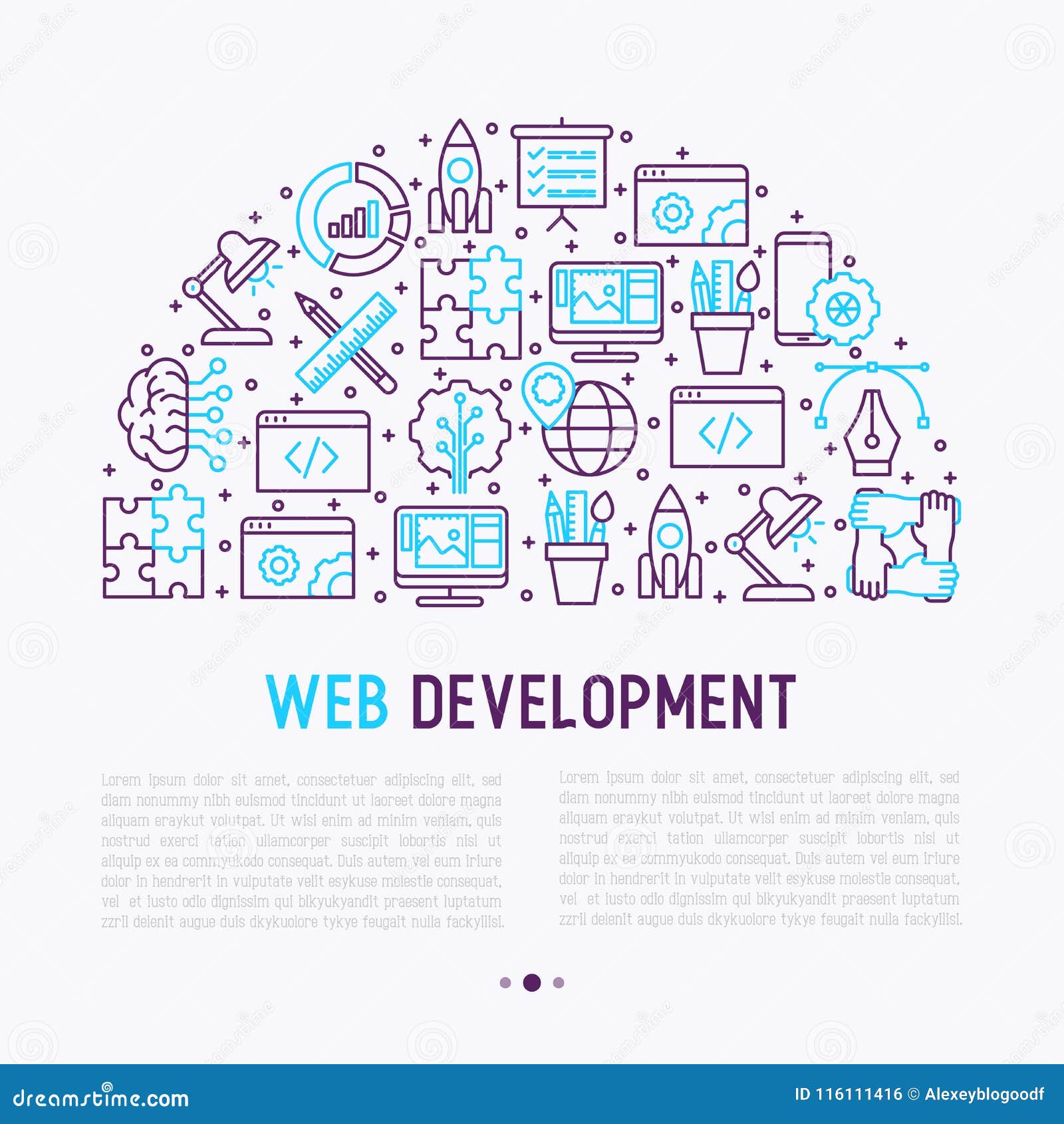 Web Development Concept in Half Circle Stock Vector - Illustration of ...
