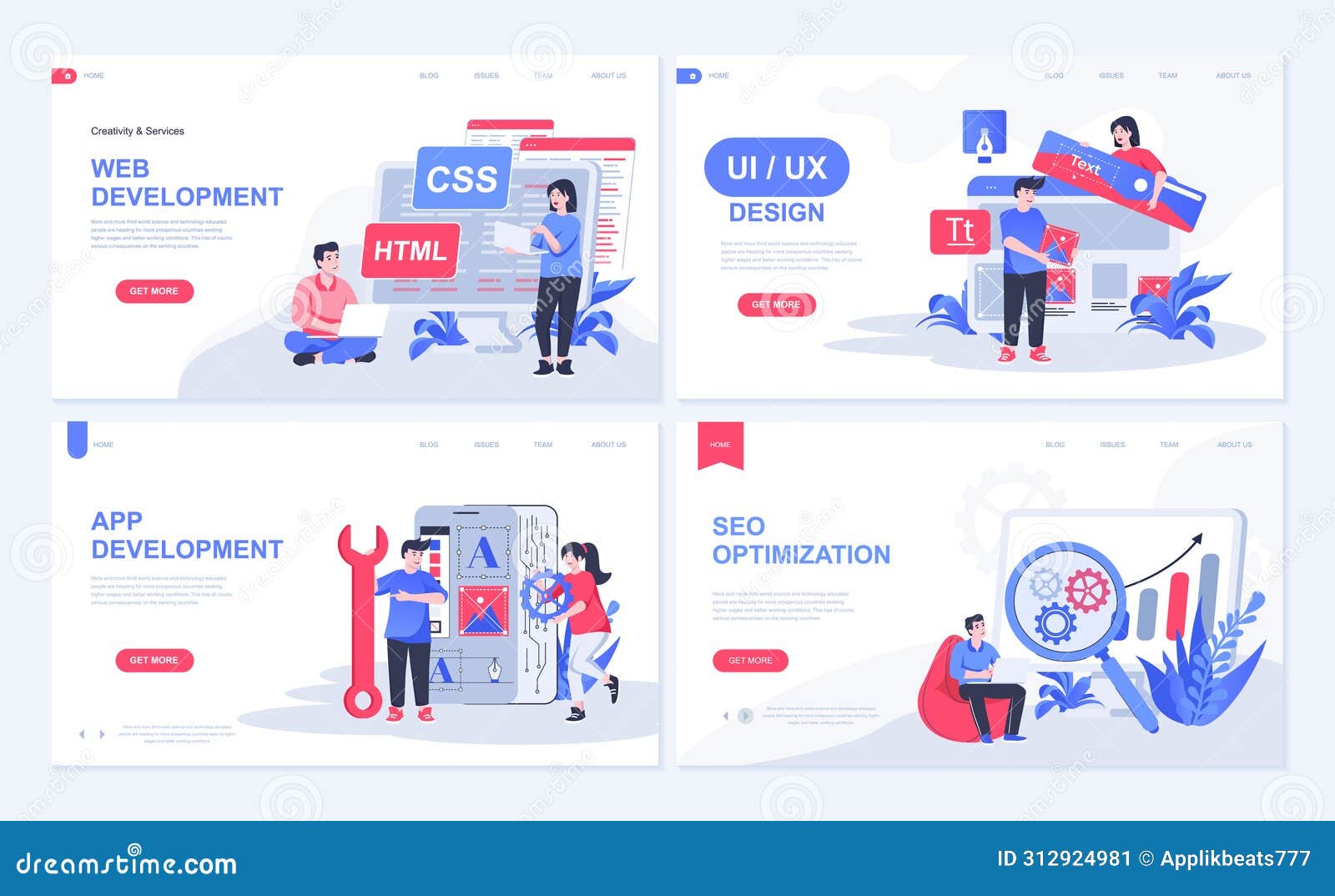 Web Development Concept for Landing Page in Flat Design. App Creating with UI UX Designing, Html ...