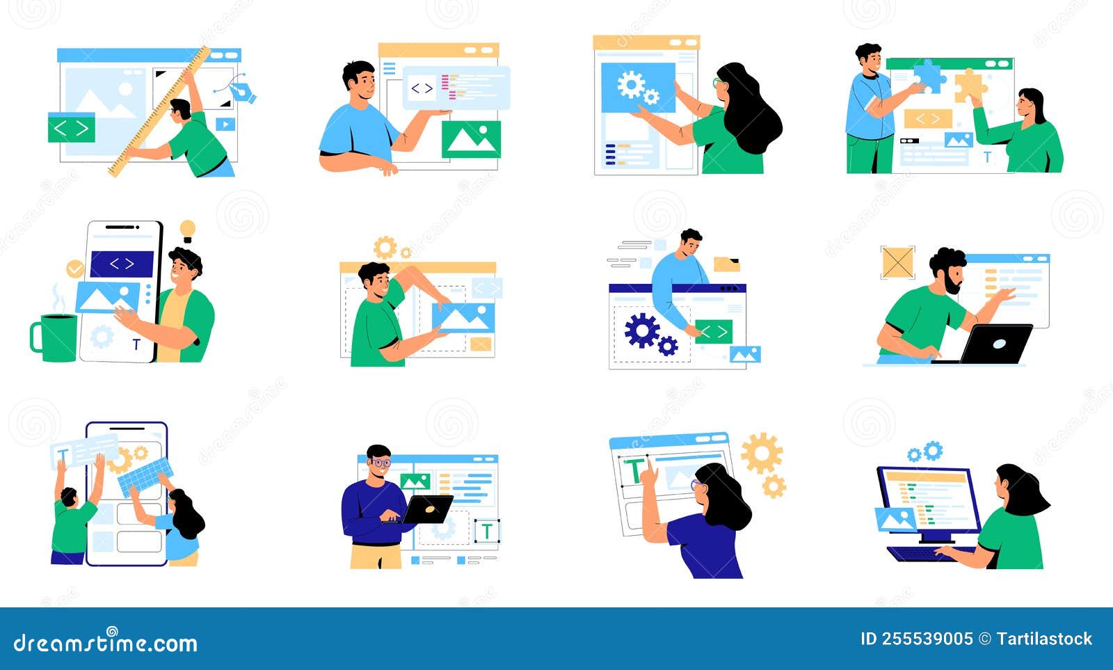 Web Development Concept Modern Characters Creating Mobile Web Page
