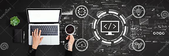 Web Development Concept with Person Using Laptop Computer Stock Photo ...