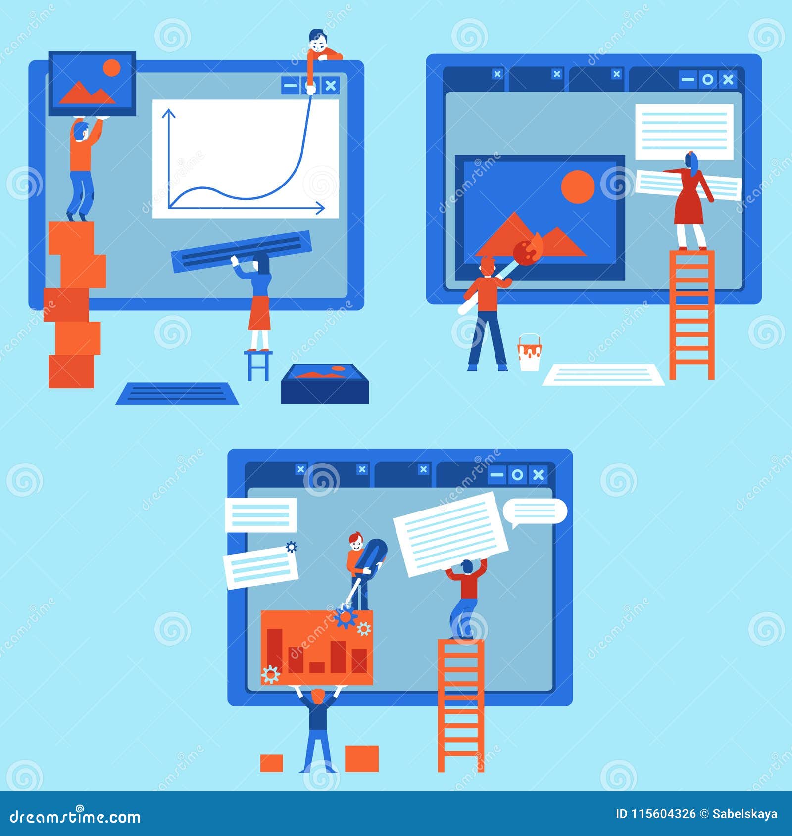 Web Development Concept Set with People Building Website, Painting and ...