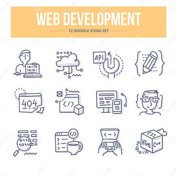 Web Development Doodle Icons Stock Vector - Illustration of application ...