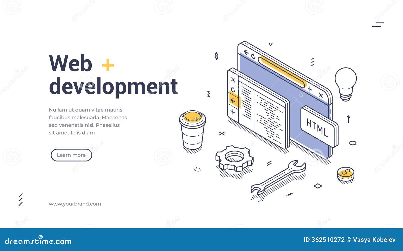 Web Development Elements Featuring Coding, Tools, and Icons Isometric Line Art Web Banner Stock ...