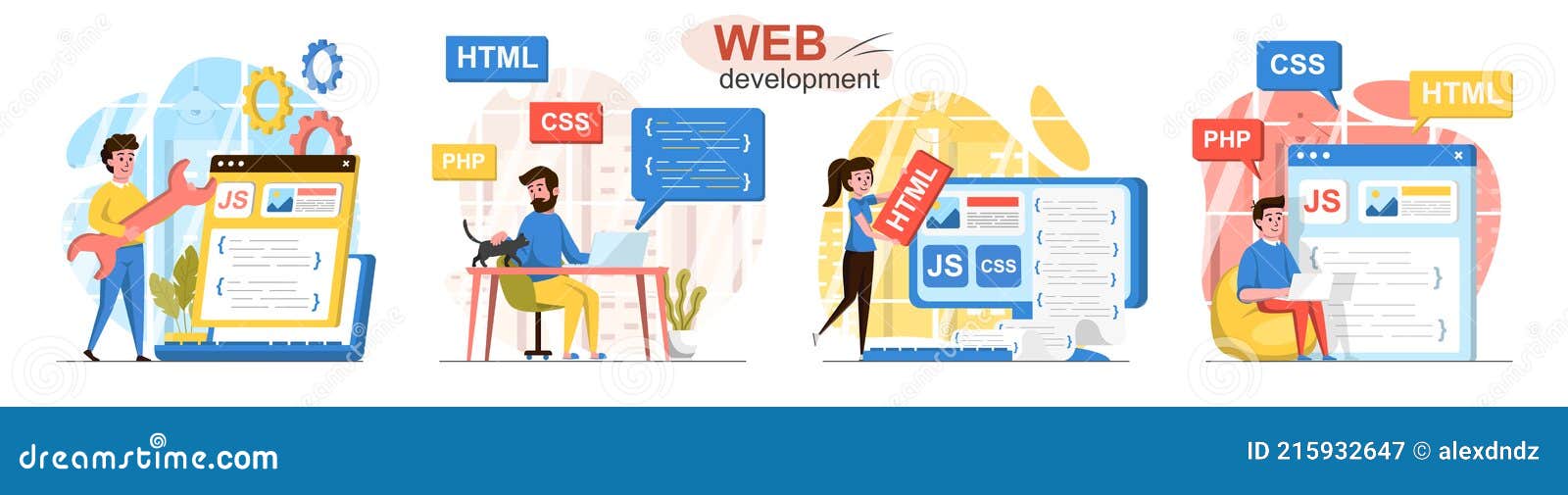 Web Development Flat Design Concept Scenes Set Stock Vector ...