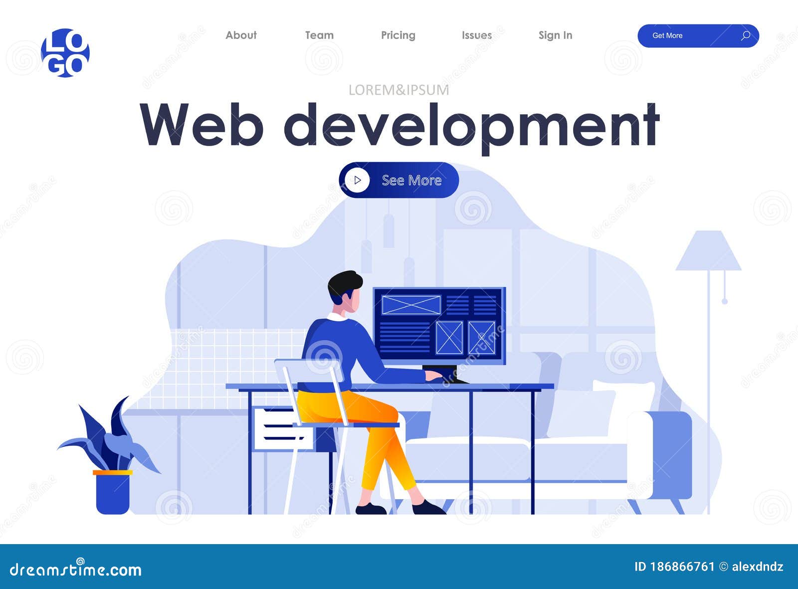 Web Development Flat Landing Page Stock Vector - Illustration of internet, cartoon: 186866761