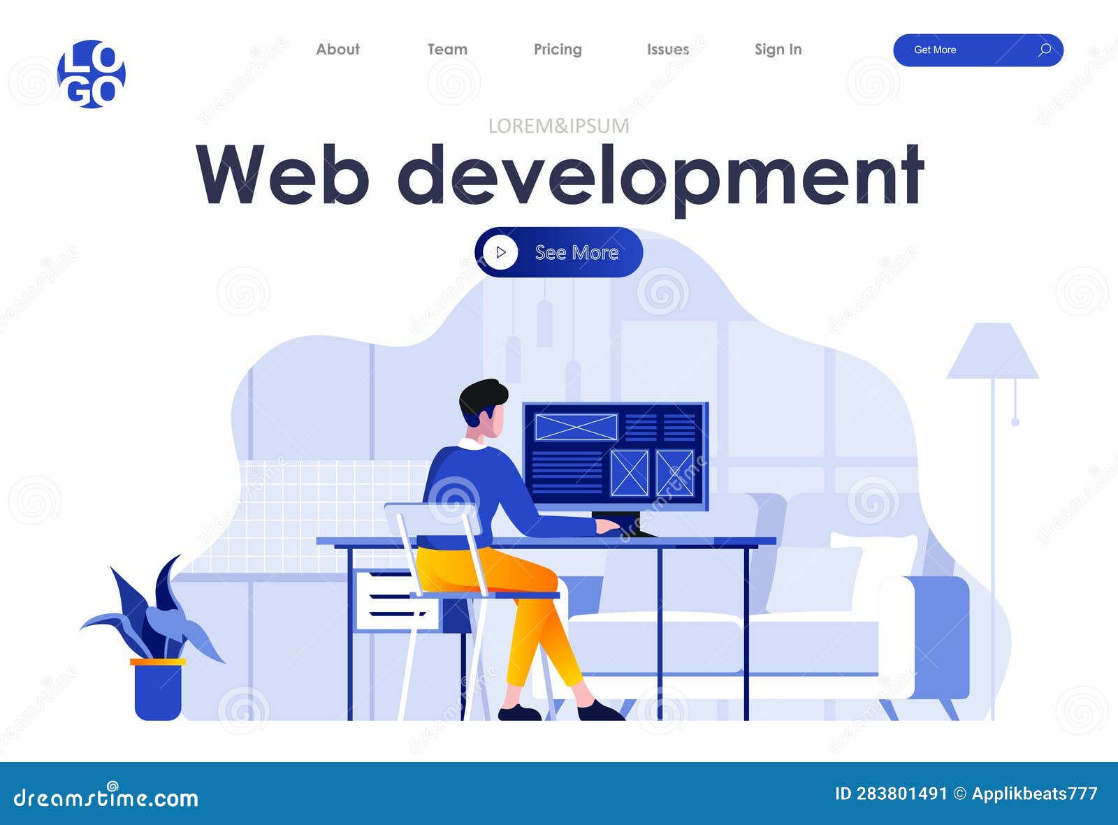 Web Development Flat Landing Page. Frontend Developer Working at ...
