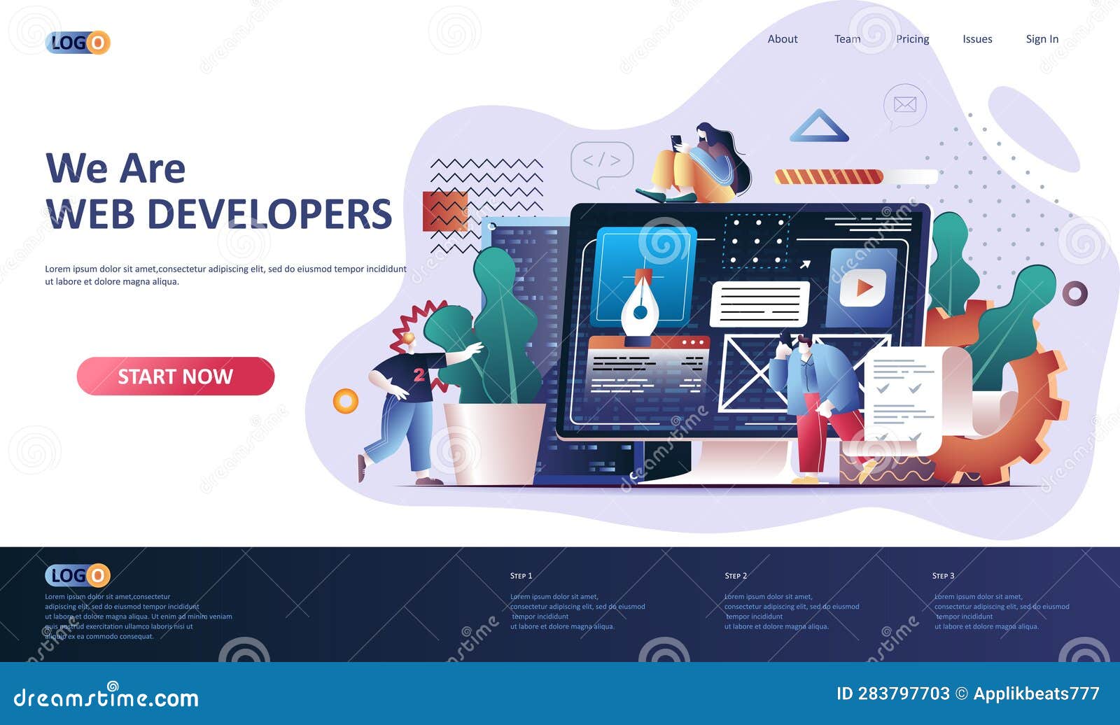 Web Development Flat Landing Page Template. Website Construct, Prototyping and Programming Web ...