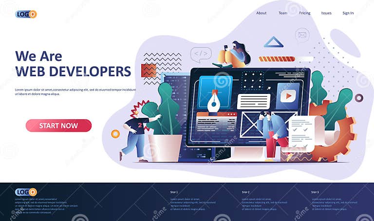 Web Development Flat Landing Page Template. Website Construct ...