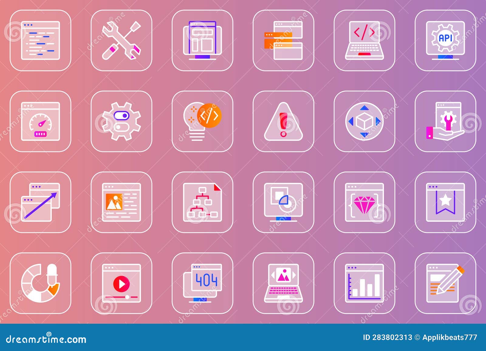 Web Development Glassmorphic Icons Set. Pack Outline Pictograms of ...