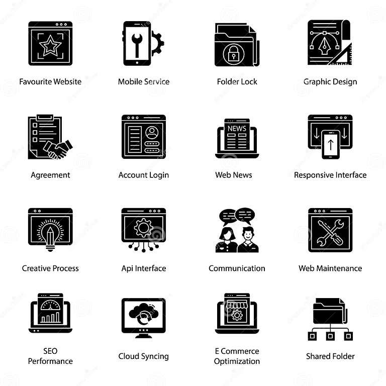 Web Development Glyph Icons Pack Stock Vector - Illustration of icon ... Web Development Glyph Icons Pack Stock Vector - Illustration of icon ...