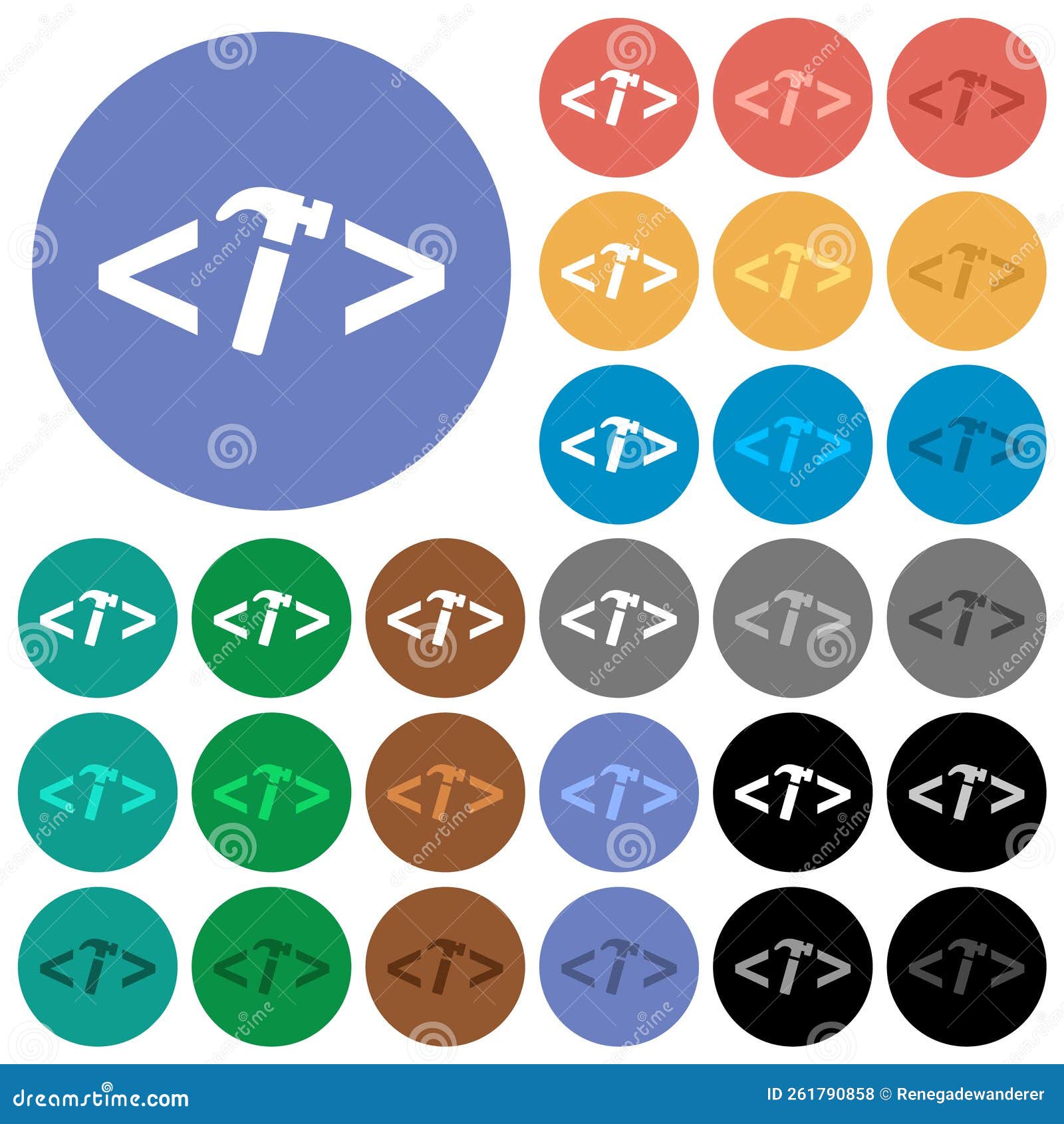 Web Development with Hammer Round Flat Multi Colored Icons Stock Vector ...