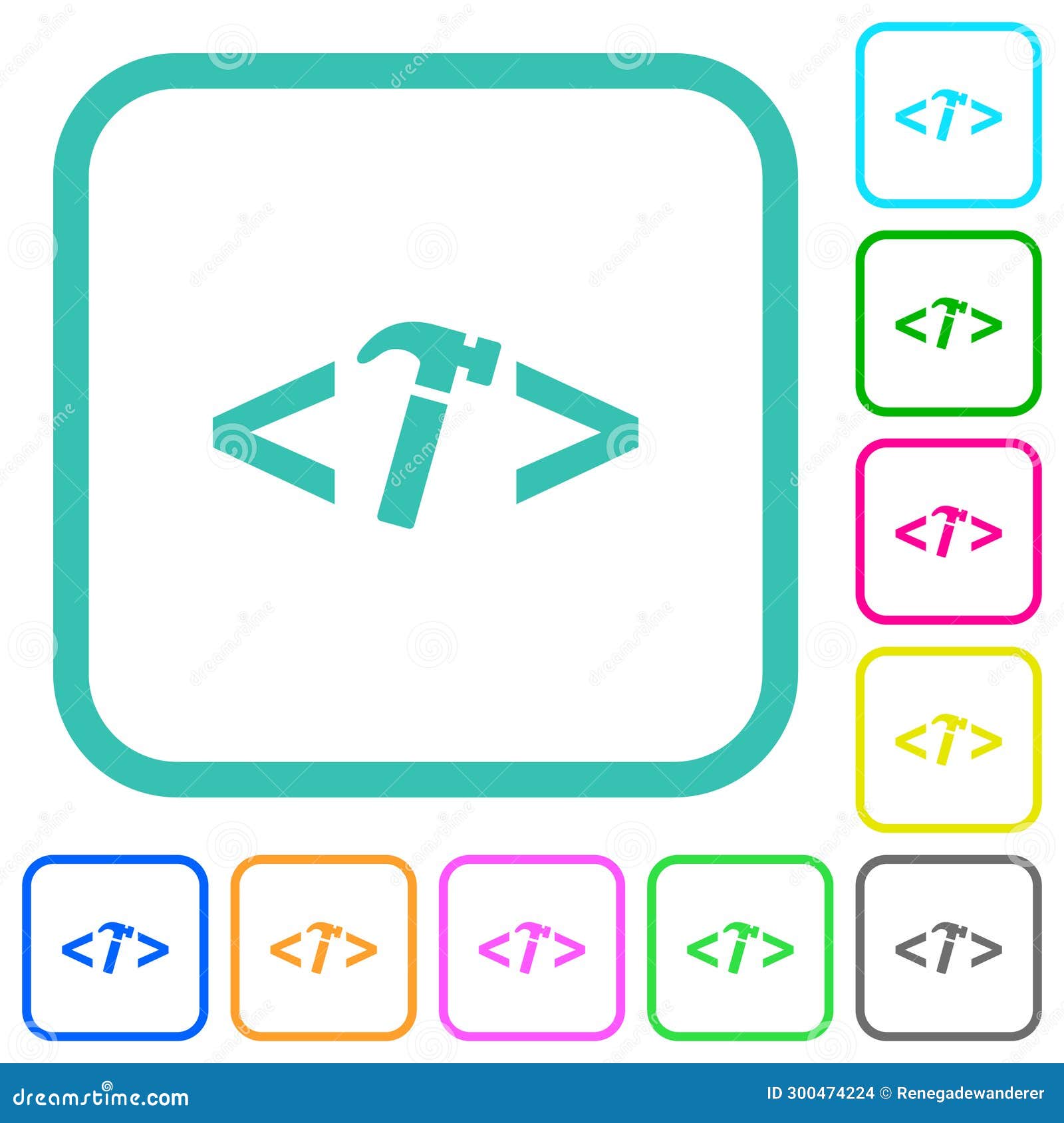 Web Development with Hammer Vivid Colored Flat Icons Stock Illustration ...