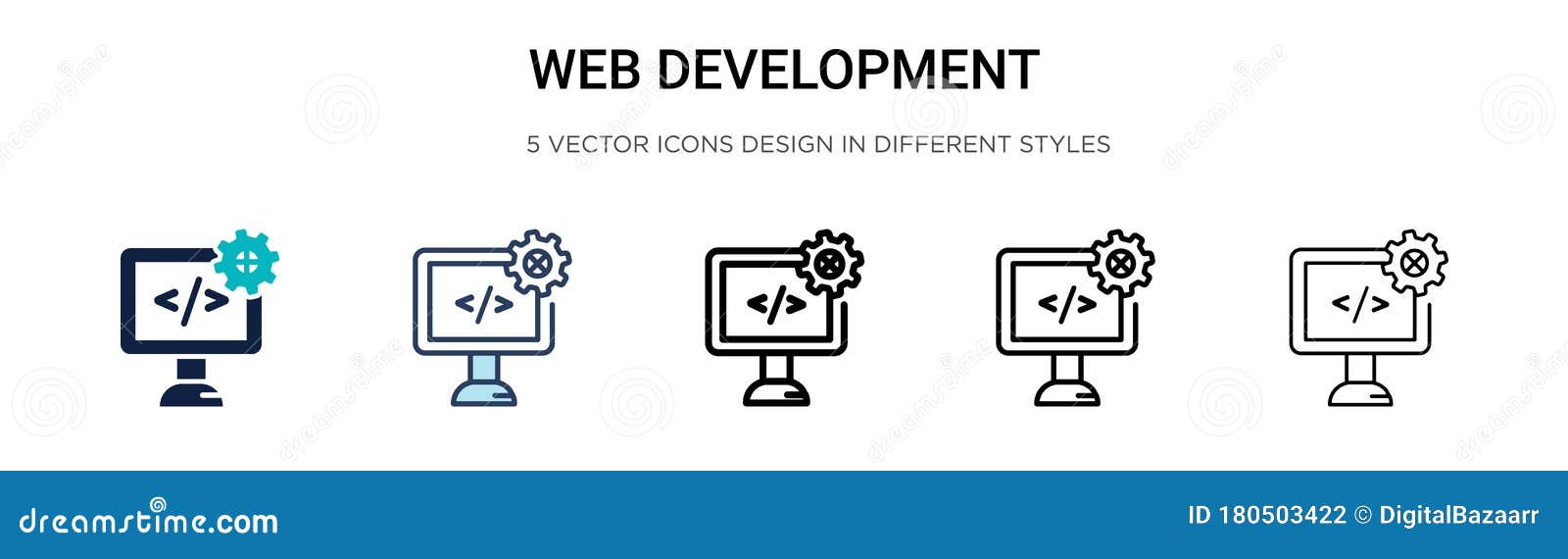 Web Development Icon in Filled, Thin Line, Outline and Stroke Style. Vector Illustration of Two ...