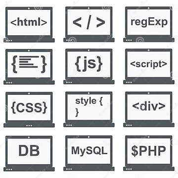 Web Development Icon, Set on Laptop Screen Stock Vector - Illustration ...