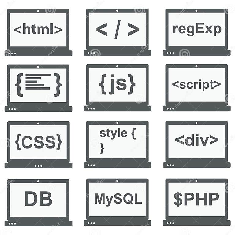 Web Development Icon, Set on Laptop Screen Stock Vector - Illustration ...