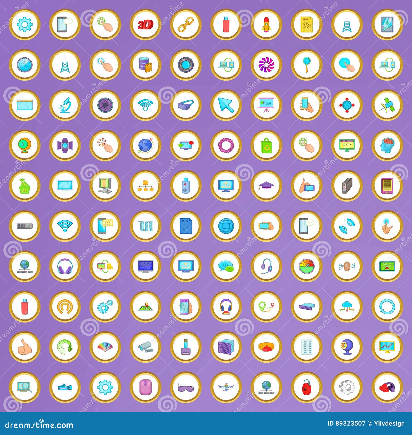 100 Web Development Icons Set in Cartoon Style Stock Vector ...