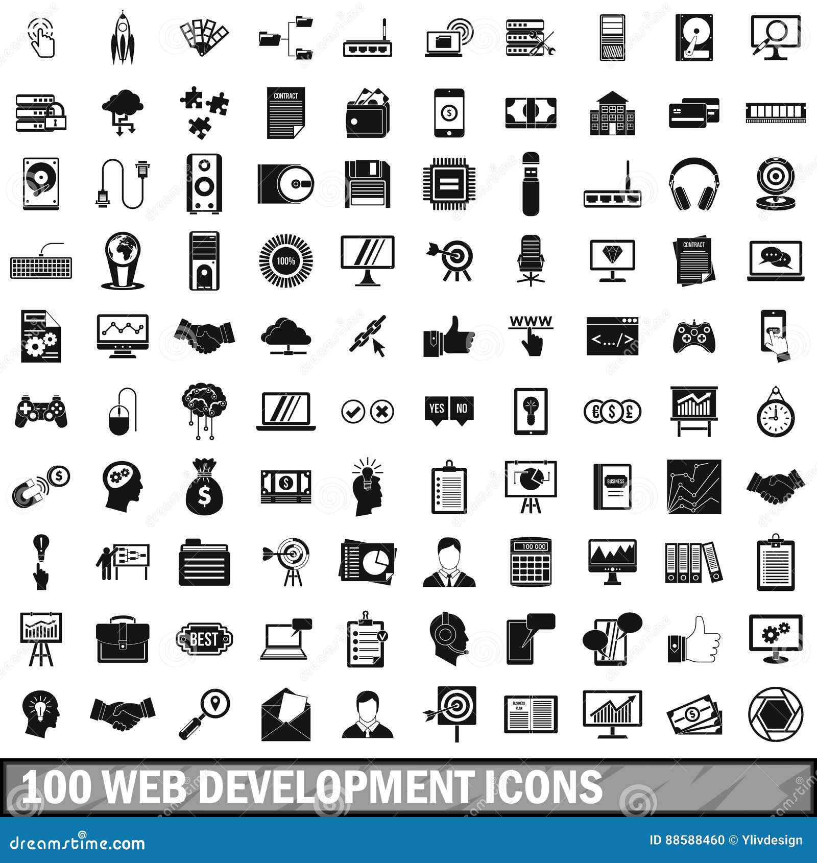 100 Web Development Icons Set, Simple Style Stock Vector - Illustration ...