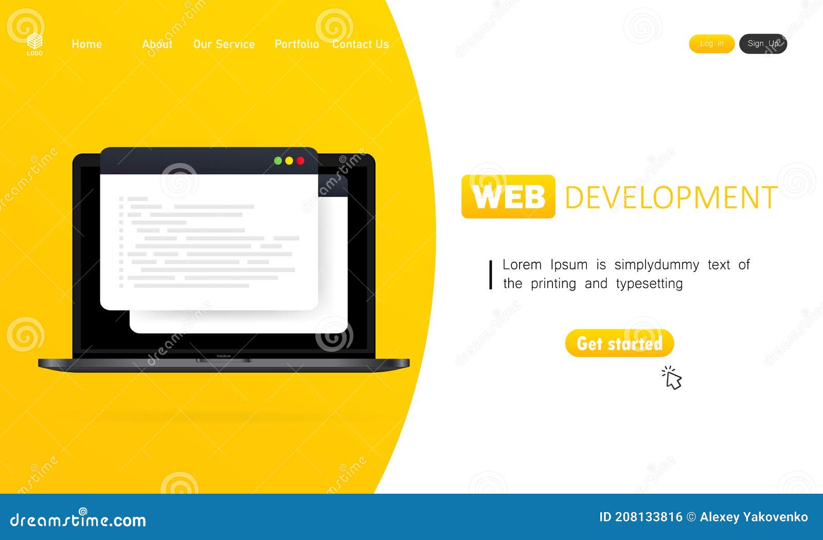 Web Development Illustration. Working on Laptop Stock Vector - Illustration of banner, developer ...