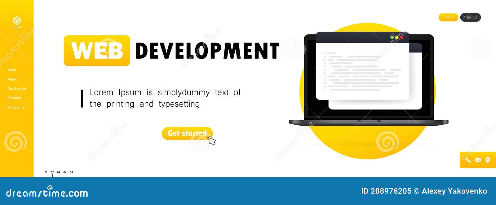 Web Development Illustration. Working on Laptop. Flat Design Concepts for Analysis Coding ...