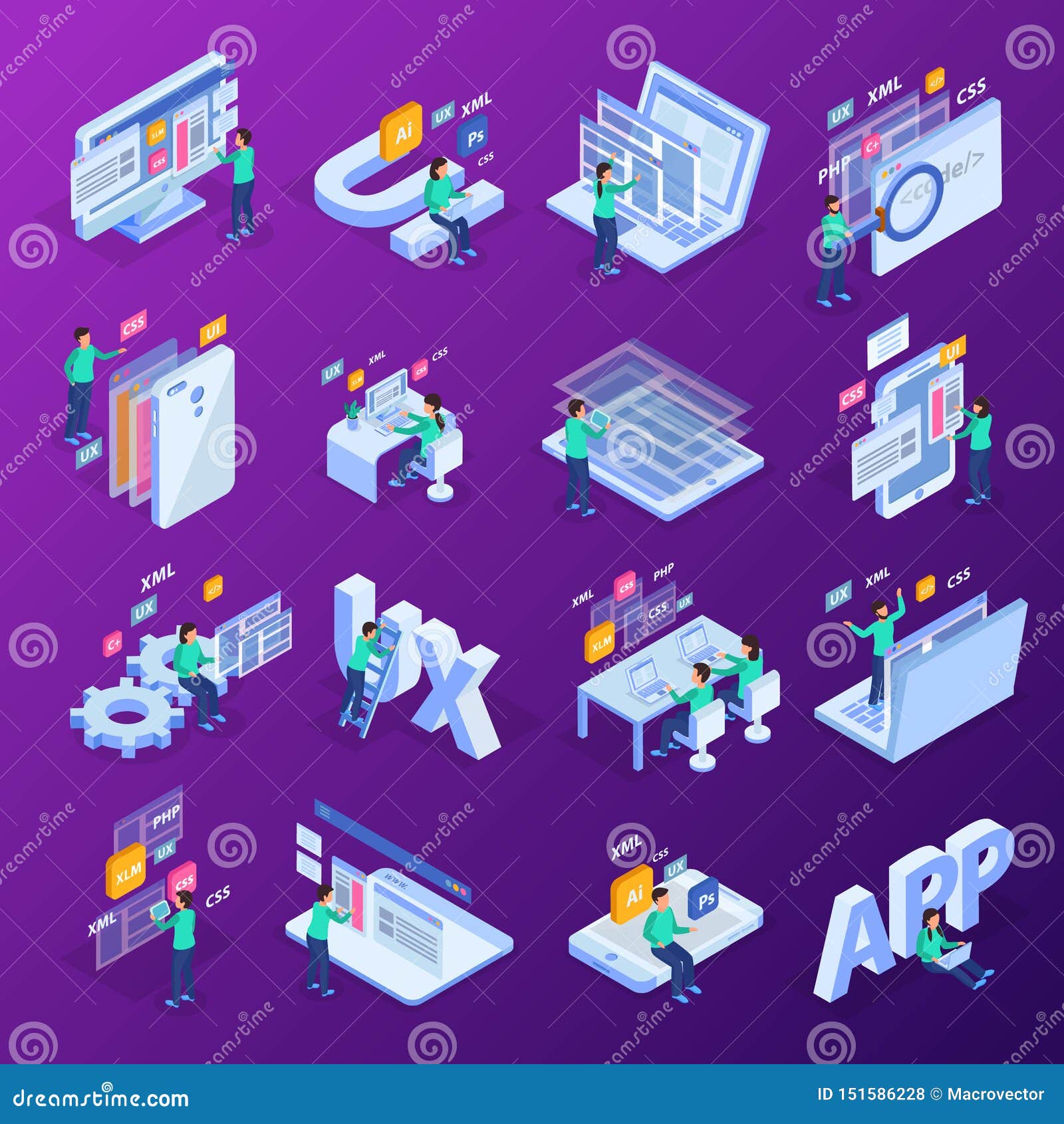 IOT Development Isometric Vector Icon Concept With Smart Cloud, Window ...