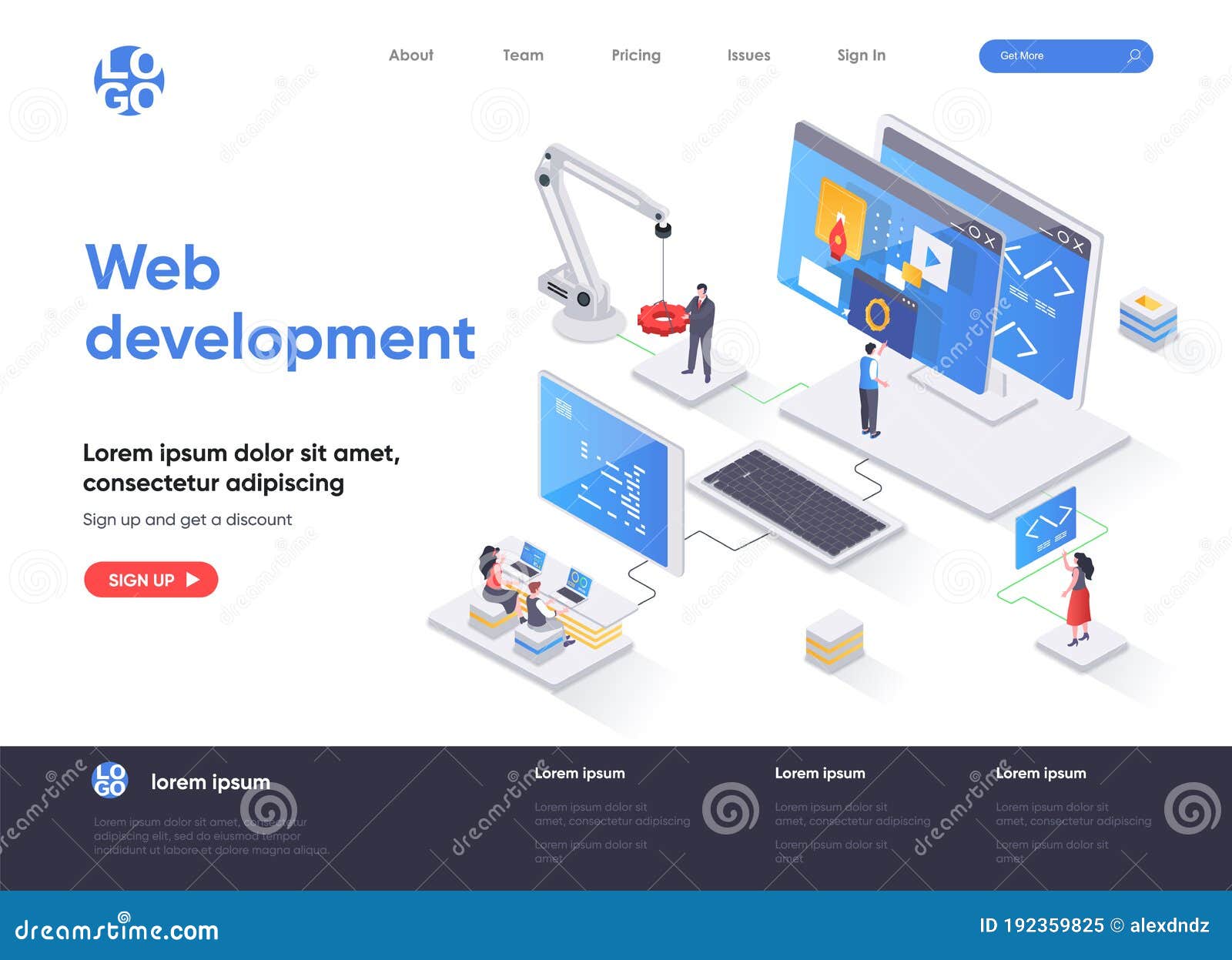Web Development Isometric Landing Page. Full Stack Development, Software Engineering, Design and ...