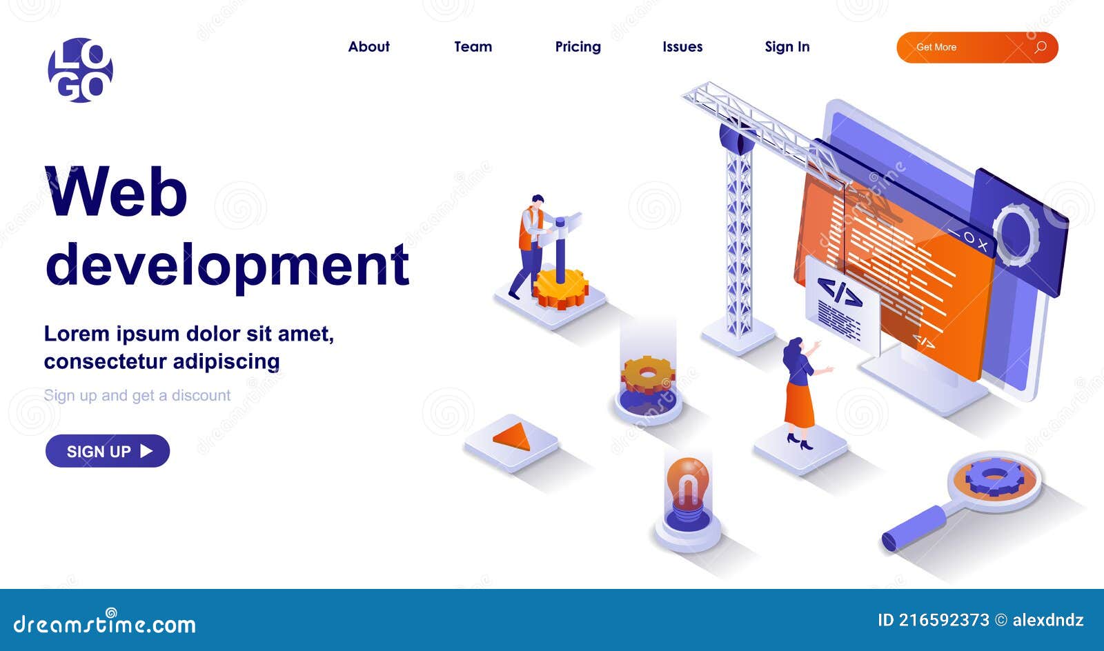 Web Development Isometric Landing Page. Development of Interface Site ...