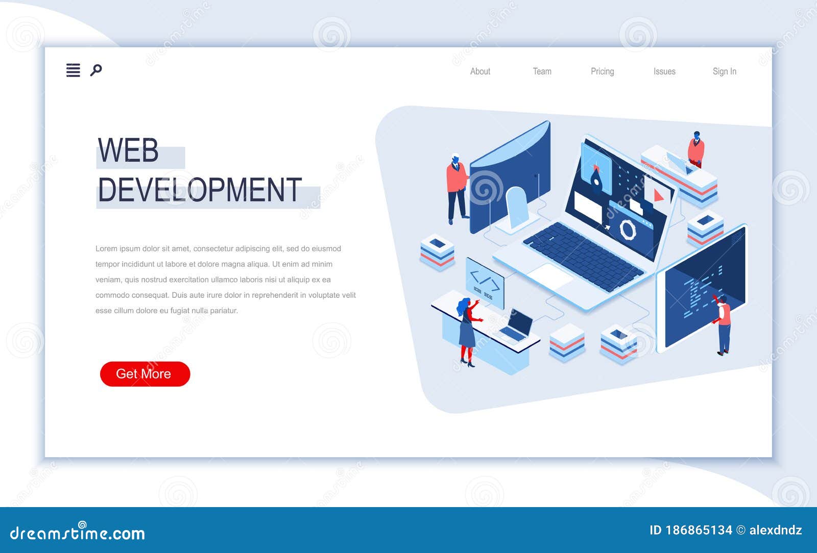 Web Development Isometric Landing Page Stock Vector - Illustration of isometric, header: 186865134