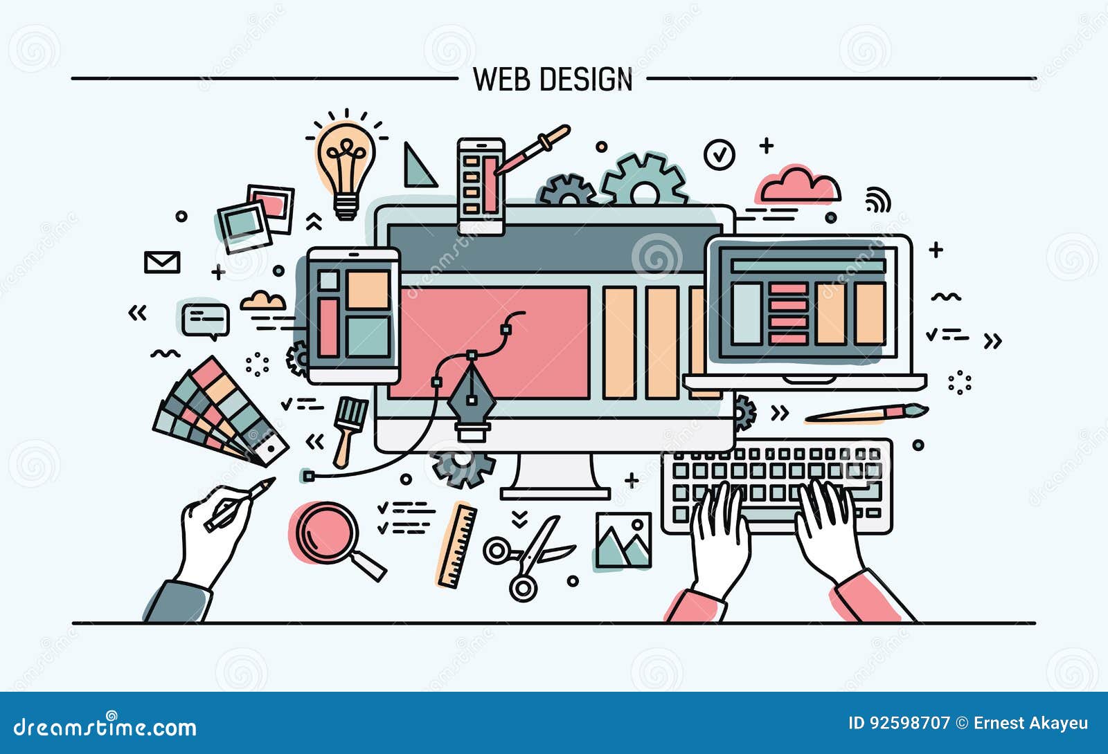 Web Development, Line Art Banner. Site with Responsive Design. Colorful ...