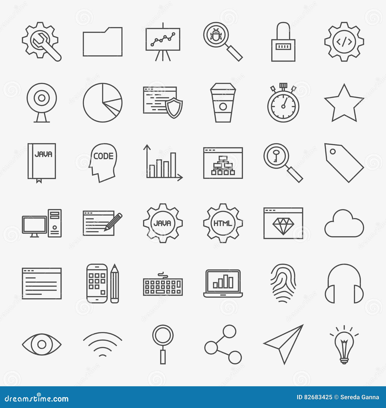 Web Development Line Icons Set Stock Vector - Illustration of coding ...