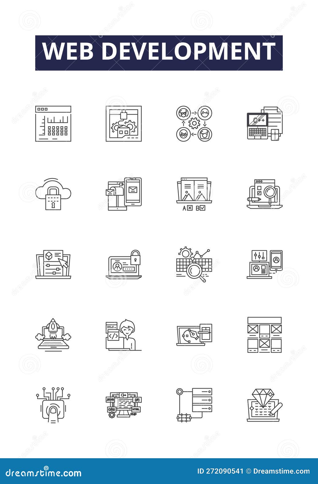 Web Development Line Vector Icons And Signs Development Html Css Javascript Jquery Php