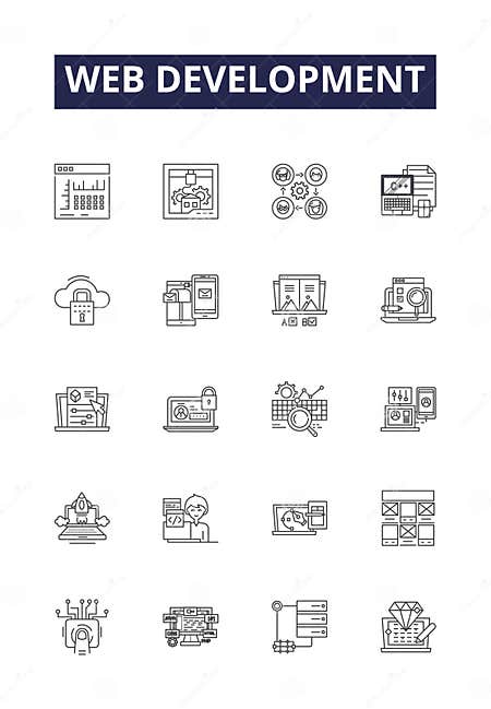 Web Development Line Vector Icons and Signs. Development, HTML, CSS ...