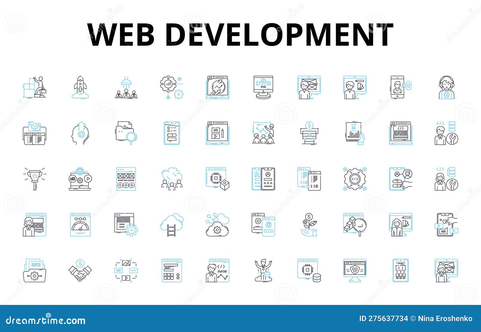 Web Development Linear Icons Set Html Css Javascript Php Python Ruby Typescript Vector