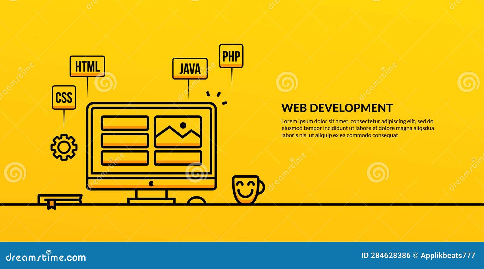 Web Development with Outline Element on Yellow Background, UX UI Design ...