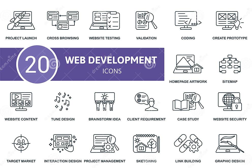 Web Development Outline Icons Set. Creative Icons: Project Launch ...
