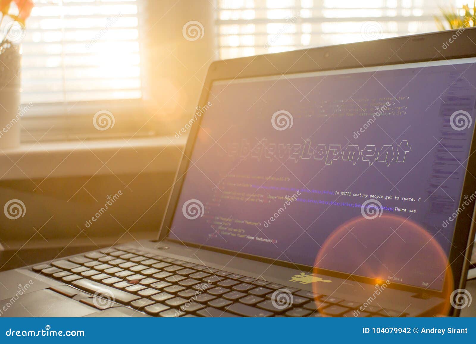 Web Development Phrase Ascii Art Inside Html Code Web Developer Workplace In Sunset Lights