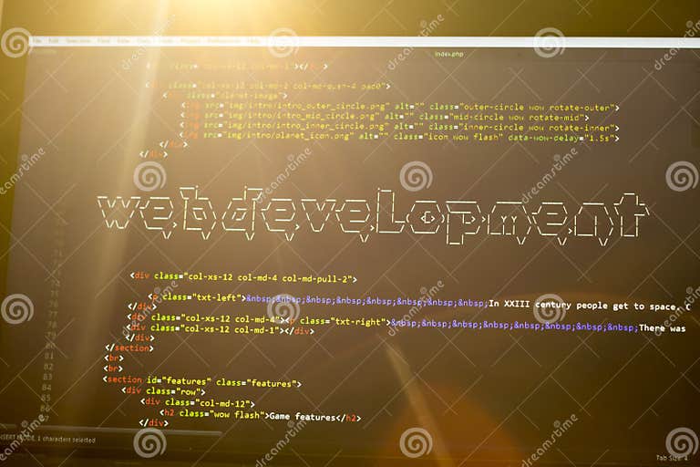 Web Development Phrase ASCII Art Inside Real HTML Code Stock Photo ...