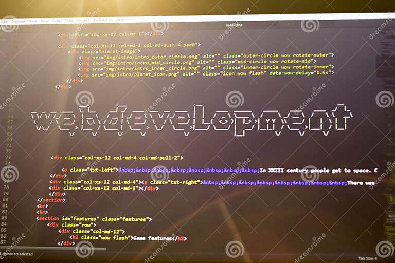 Web Development Phrase ASCII Art Inside Real HTML Code Stock Image - Image of design, glowing ...