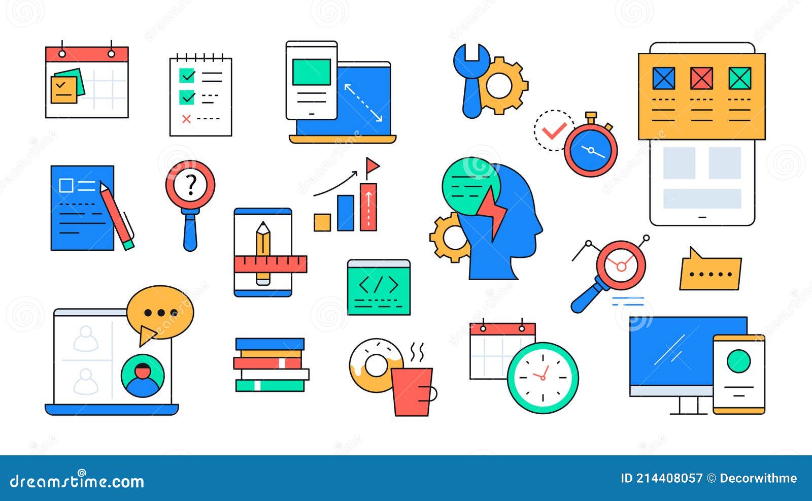 Web Development and Planning - Line Design Style Icons Stock Vector ...